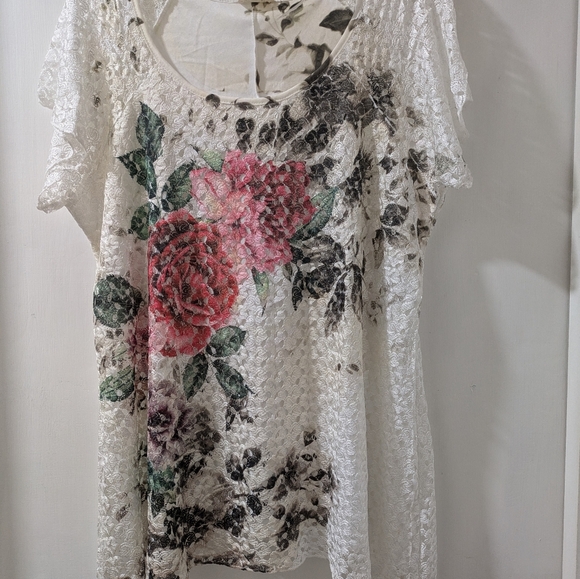 Brittany Black | Tops | Womens Romantic Lace Top Sz L Reglan Sleeves ...